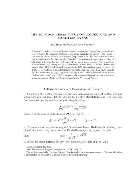pdf the f q mock theta function conjecture and partition ranks ken ono