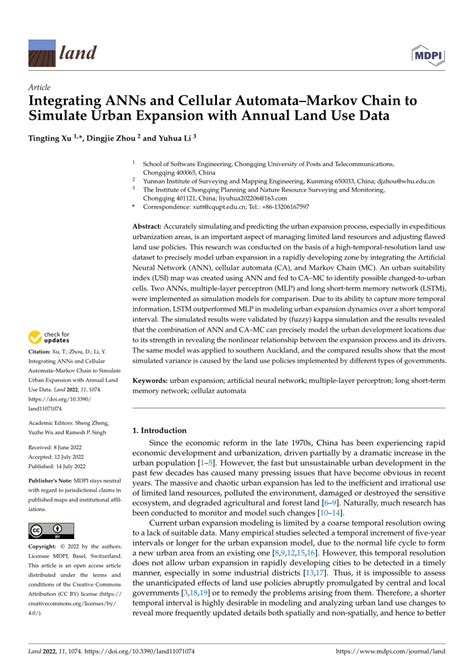 pdf integrating anns and cellular automata markov chain to simulate urban expansion with