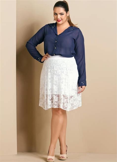 Quintess Saia Em Renda Plus Size Branca Moda Em Tamanhos Grandes