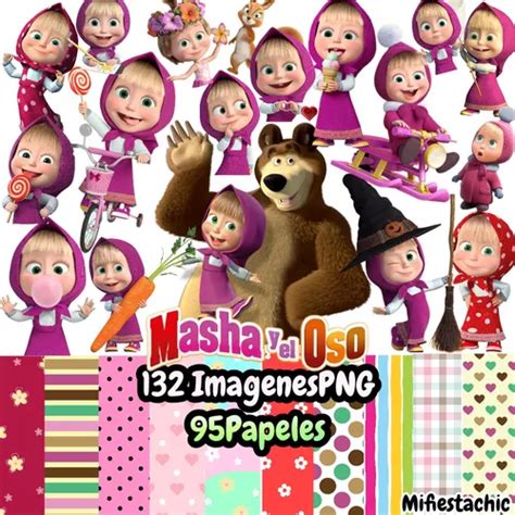 Kit Imagenes Png Masha Y El Oso Cliparts M S Papeles Digital En Venta