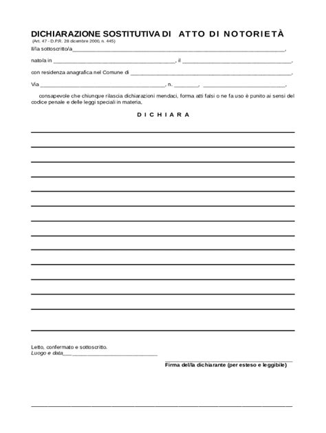 DICHIARAZIONE SOSTITUTIVA DI CERTIFICAZIONE Il La Doc Template