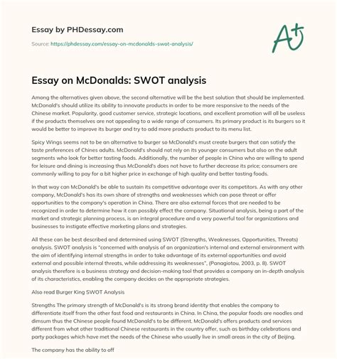 Essay On McDonalds SWOT Analysis PHDessay
