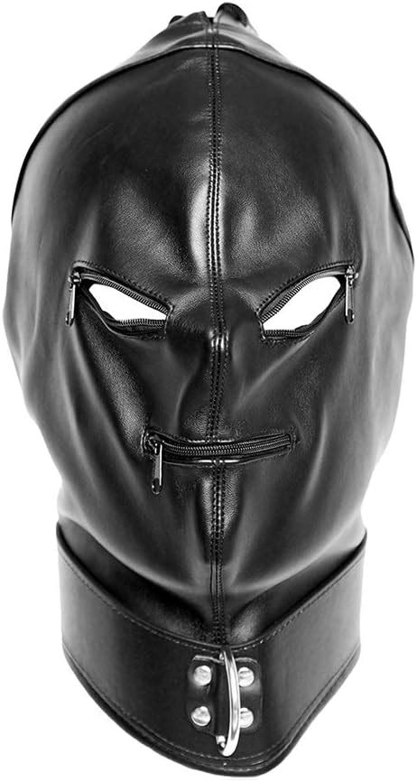 Amazon Leather Bondage Mask Black Full Face Restraint Head Hood Sm