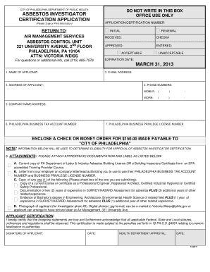 Fillable Online Phila Asbestos Investigator BApplicationb City Of