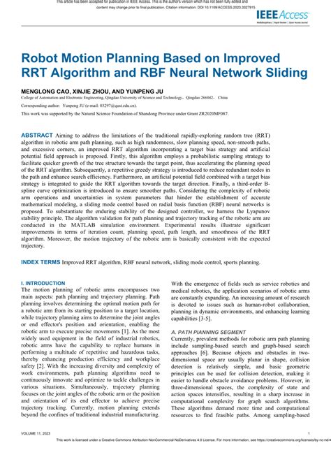 pdf robot motion planning based on improved rrt algorithm and rbf neural network sliding