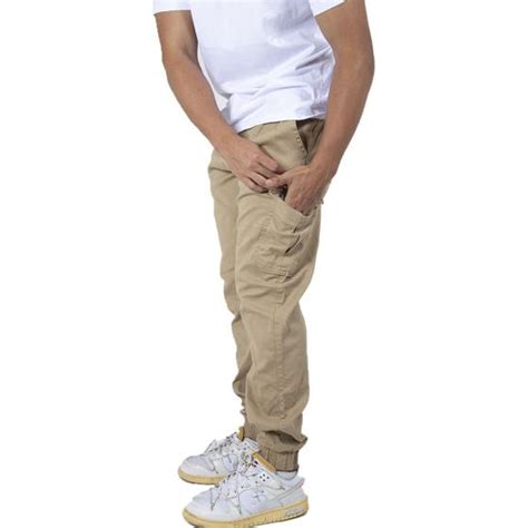 Calça Cargo Jogger Sarja Masculina 5 Bolsos e Punho Ajustável