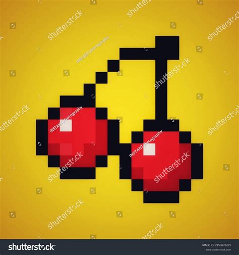 Pixel Art Cherry Yellow Background Illustration Stock Illustration