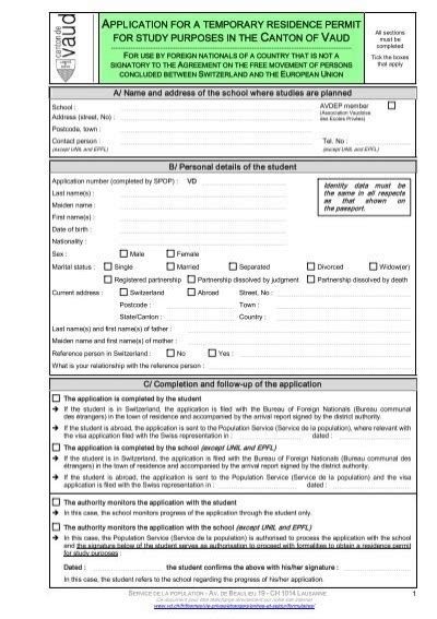 APPLICATION FOR A TEMPORARY RESIDENCE PERMIT FOR