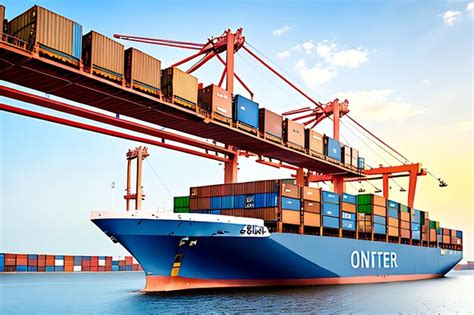 Premium Photo Container Cargo Freight Ship During Discharging At