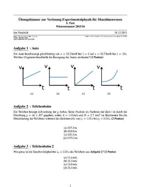 Physik I 18 12 Altklausur Ubungsklausur Zur Vorlesung