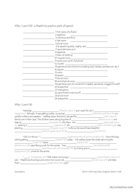 Fall Mad Libs Activity Mad Libs Deutsch Daf Arbeitsbl Tter Pdf Doc