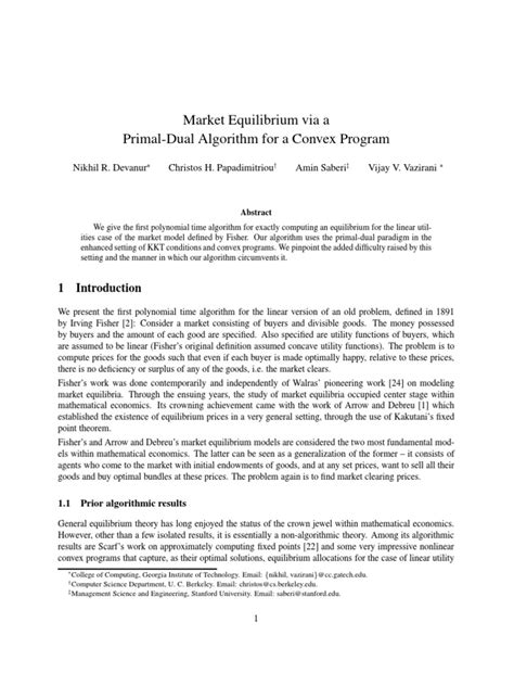 market equilibrium via a primal dual algorithm for a convex program pdf general equilibrium