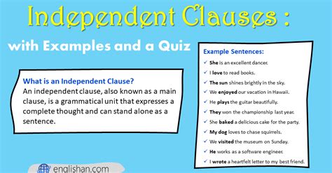 Independent Clauses 30 Examples And A Quiz Englishan