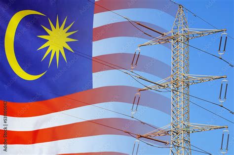 Malaysia Flag On Electric Pole Background Power Shortage And Increased