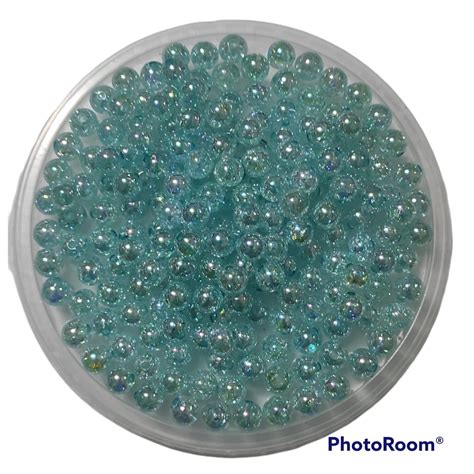 Pérola Acrílica 8 mm Azul holográfica Bola de Sabão Furo