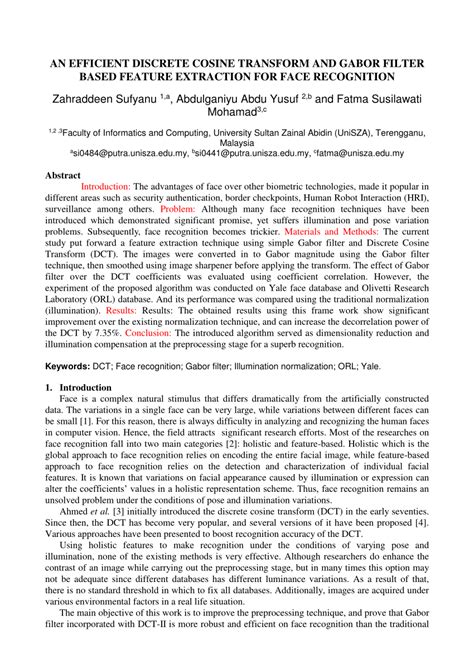 pdf an efficient discrete cosine transform and gabor filter based feature extraction for face