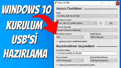 Rufus UEFI Windows 10 kurulum USB si hazırlama MBR mi GPT mi YouTube