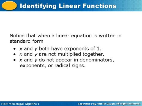 identifying linear functions warm up lesson presentation lesson