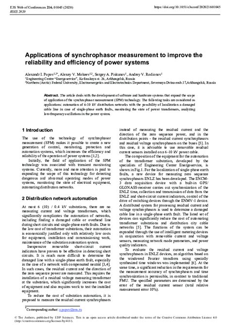 pdf applications of synchrophasor measurement to improve the reliability and efficiency of