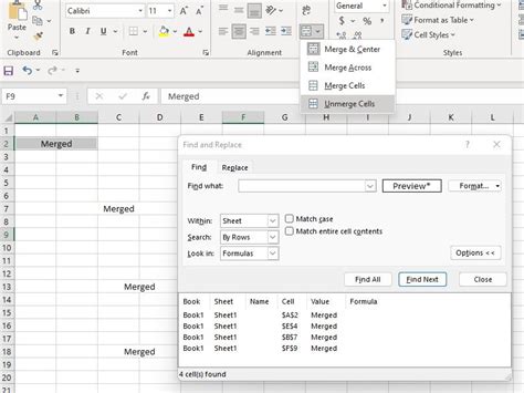 How To Find And Unmerge Merged Cells In Excel