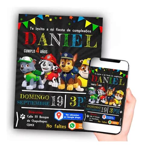 Invitación Paw Patrol Interactiva Para Enviar Por Whats App Meses sin