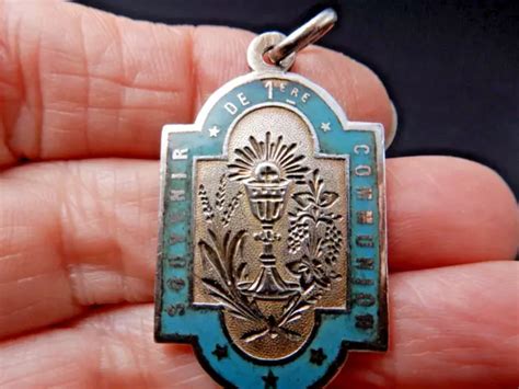 BELLE MÉDAILLE religieuse 1890 Marie Bernard Communion argent émail 3