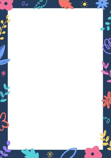 Dark Blue Colorful Cute Abstract Botanical Blank Pager Border A