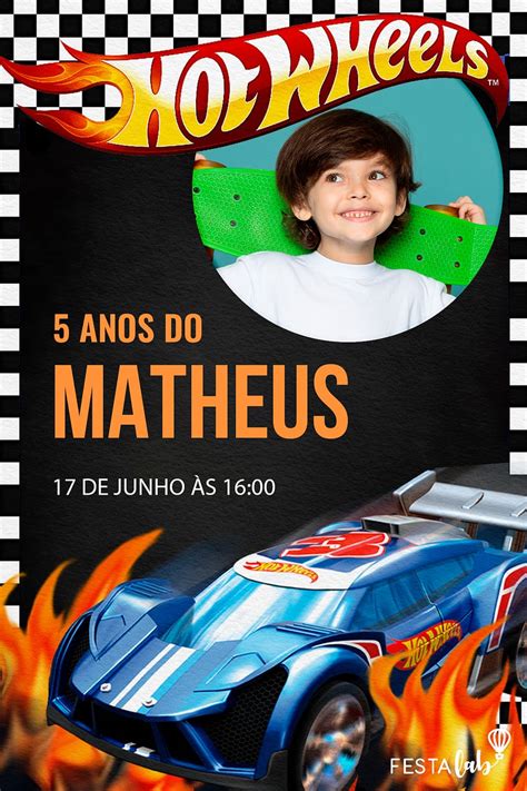 Convite aniversário HotWheels Edite grátis nosso
