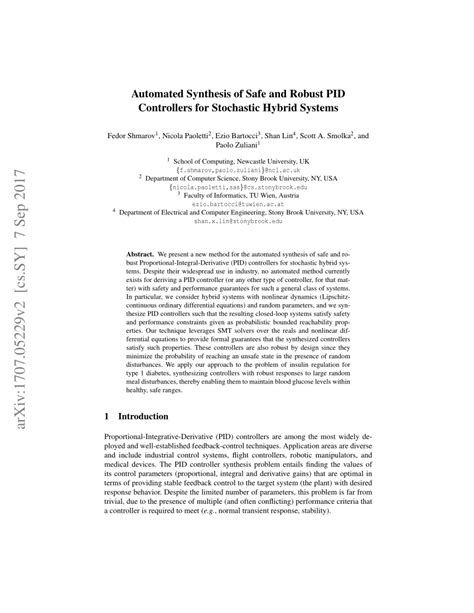 pdf automated synthesis of safe and robust pid controllers for stochastic hybrid systems