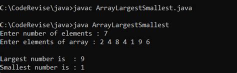 Largest And Smallest Number In Array Java Program Code Revise