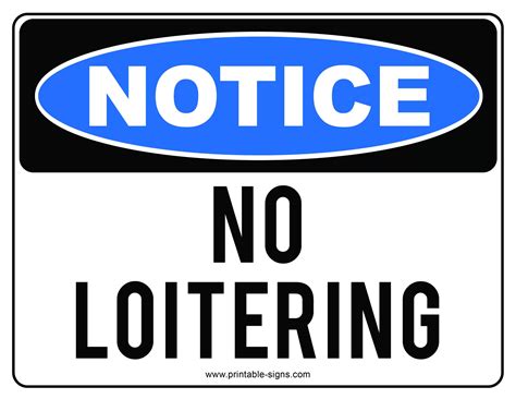 Notice No Loitering Sign Printable Printable Signs