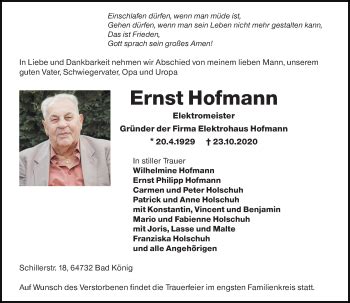 Traueranzeigen Von Ernst Hofmann Vrm Trauer De