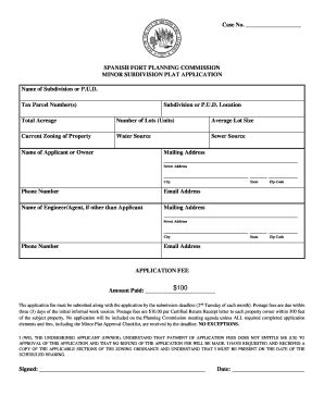 Fillable Online Minor Subdivision Plat Application Fax Email Print