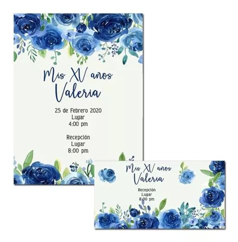 Invitacion Digital Flores Azules Vintage Boda Xv Años Meses sin interés