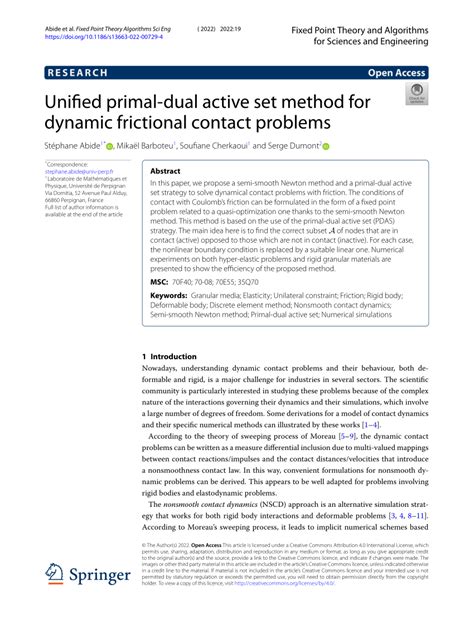 pdf unified primal dual active set method for dynamic frictional contact problems