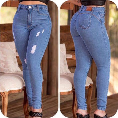 Calças Jeans Feminina lycra elastano Cintura Alta efeito