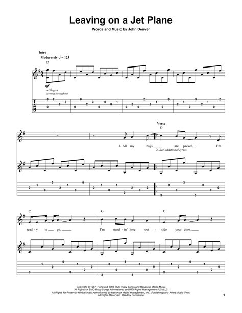 Leaving On A Jet Plane By John Denver Guitar Tab Play Along Guitar