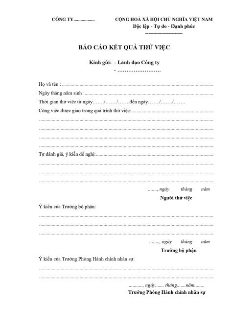 Mẫu báo cáo thử việc hướng dẫn cách viết báo cáo thử việc