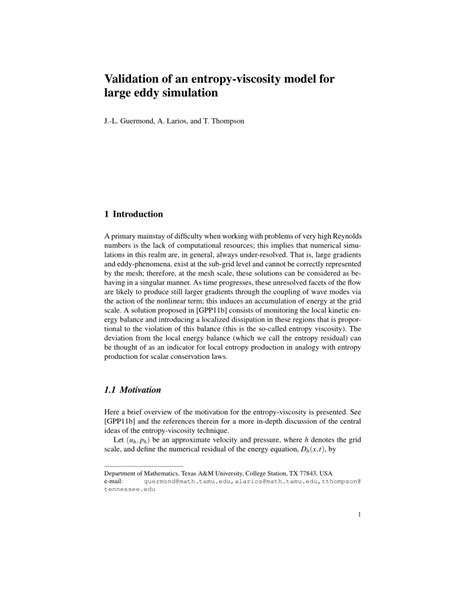 pdf validation of an entropy viscosity model for large eddy simulation