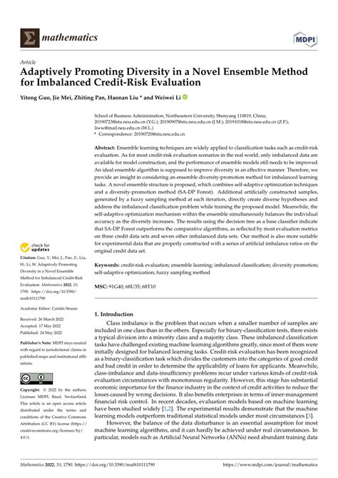 pdf adaptively promoting diversity in a novel ensemble method for imbalanced credit risk