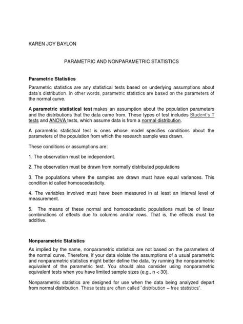 parametric and nonparametric pdf nonparametric statistics statistics