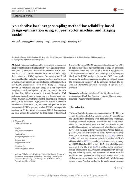 an adaptive local range sampling method for reliability based design optimization using support