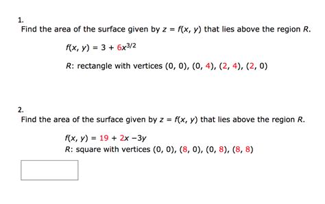 Solved Find The Area Of The Surface Given By Z F X Y Chegg