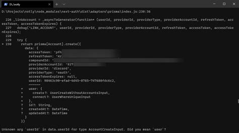 prisma adapter not creating session and account correctly due to wrong prisma create syntax