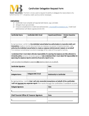 Fillable Online Cardholder Delegation Request Form Fax Email Print