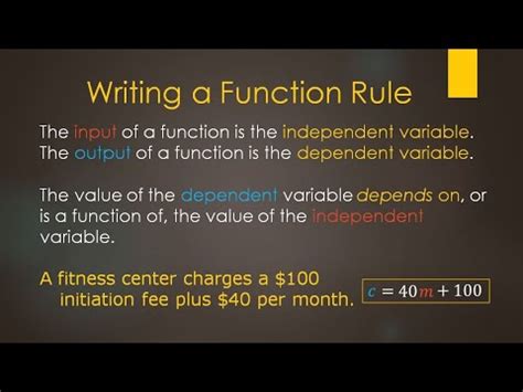 Write A Function Rule Input Output And Dependent Independent Youtube