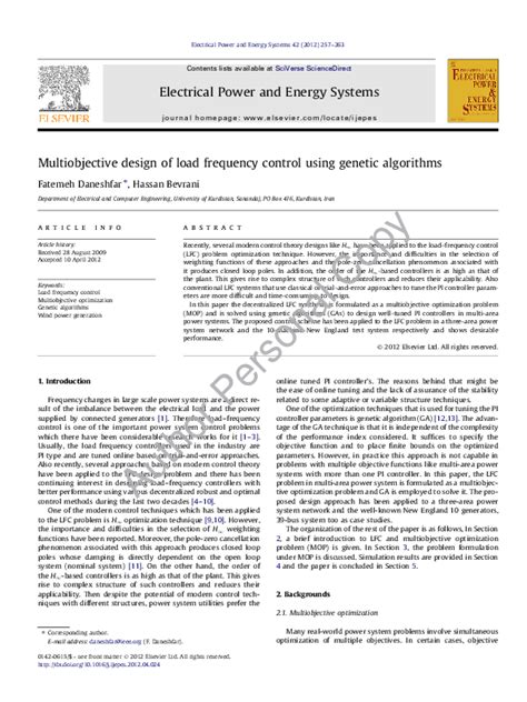 pdf multiobjective design of load frequency control using genetic algorithms niyas deen