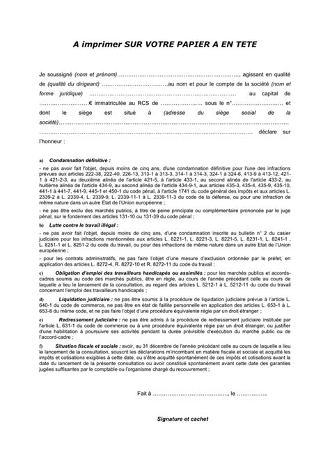 Modelé d attestation de regularite fiscale et sociale France DOC