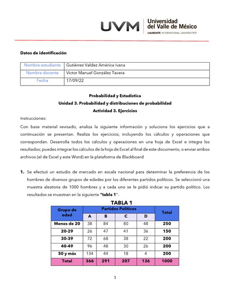 A3 GVAI xxxxxxx 1 Datos de identificación Probabilidad y