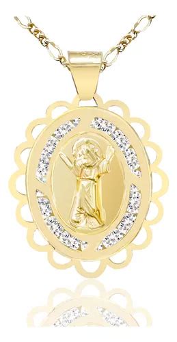 Medalla Oro K Bautizo Ni O Divino Mini Cadena Incluida